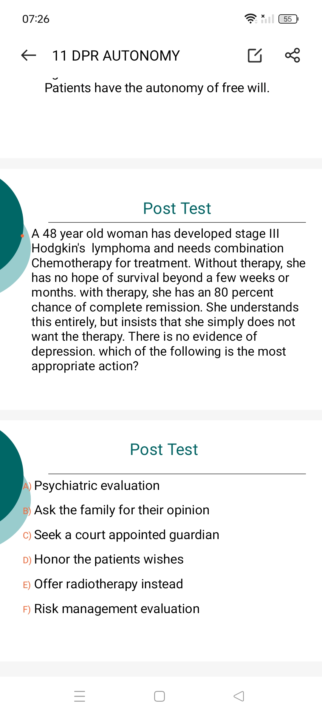 A 48 year old woman has developed stage III | StudyX