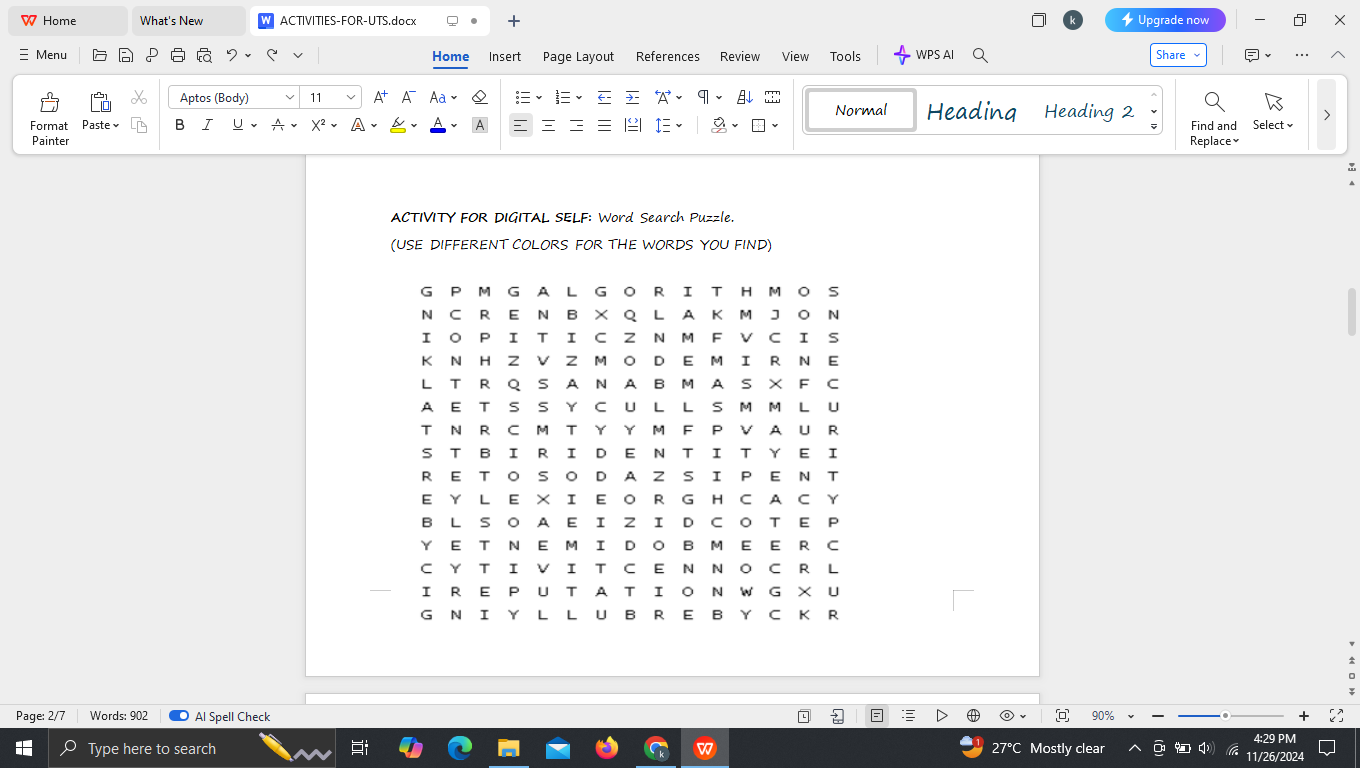ACTIVITY FOR DIGITAL SELF Word Search Puzzle | StudyX