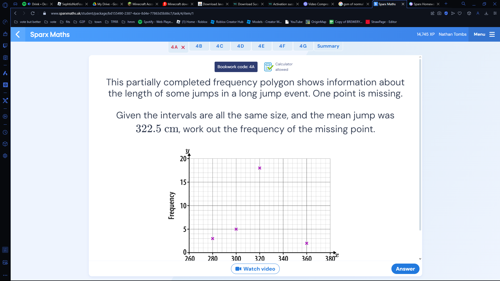 Sparx Maths 14745 XP Nathan Tombs Menu 4 A | StudyX