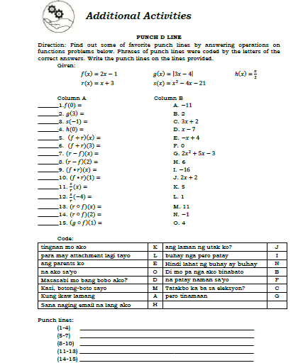 Additional Activities PUNCH D LINE | StudyX