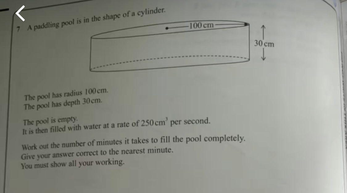 7 A paddling pool is in the shape of a