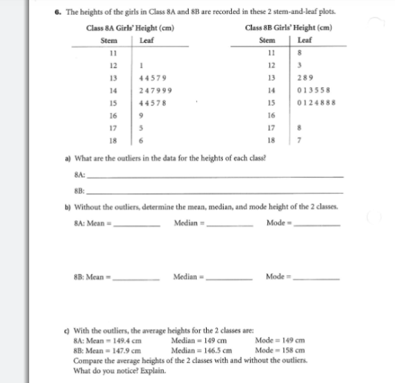 6 The heights of the girls in Class 8A and | StudyX
