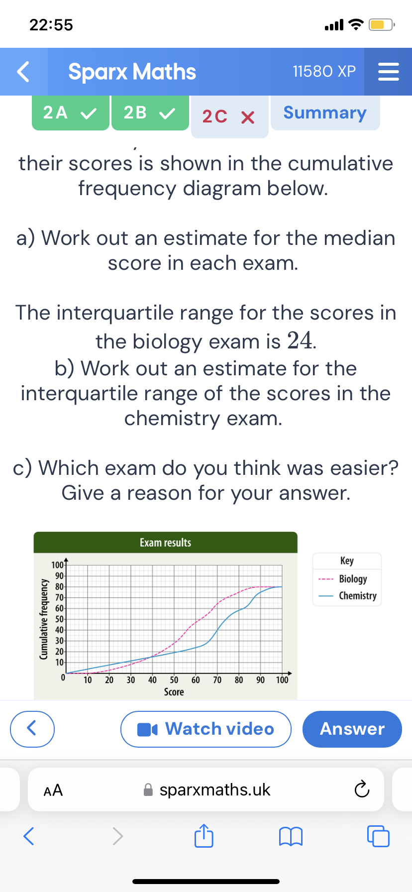 2255 ll Sparx Maths 11580 XP 2A 2B 2 C | StudyX