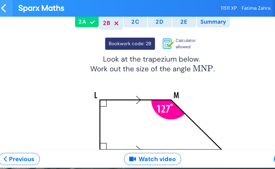 Sparx Maths 11511 XP Fatima Zahra 2A 2B 2C
