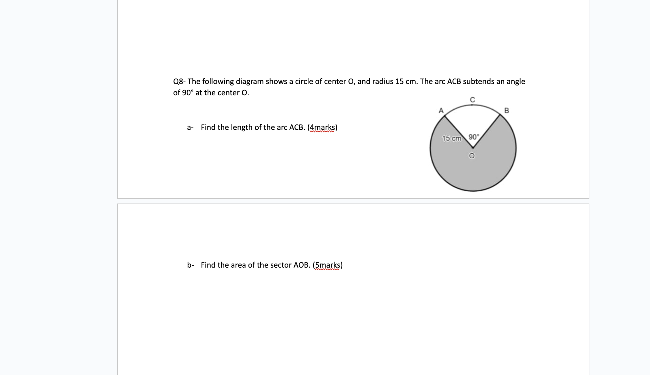 Q8- The following diagram shows a circle of | StudyX