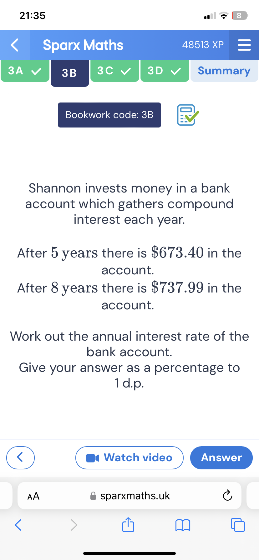 2135 Sparx Maths 48513 XP 3 A 3B 3 C 3 D | StudyX