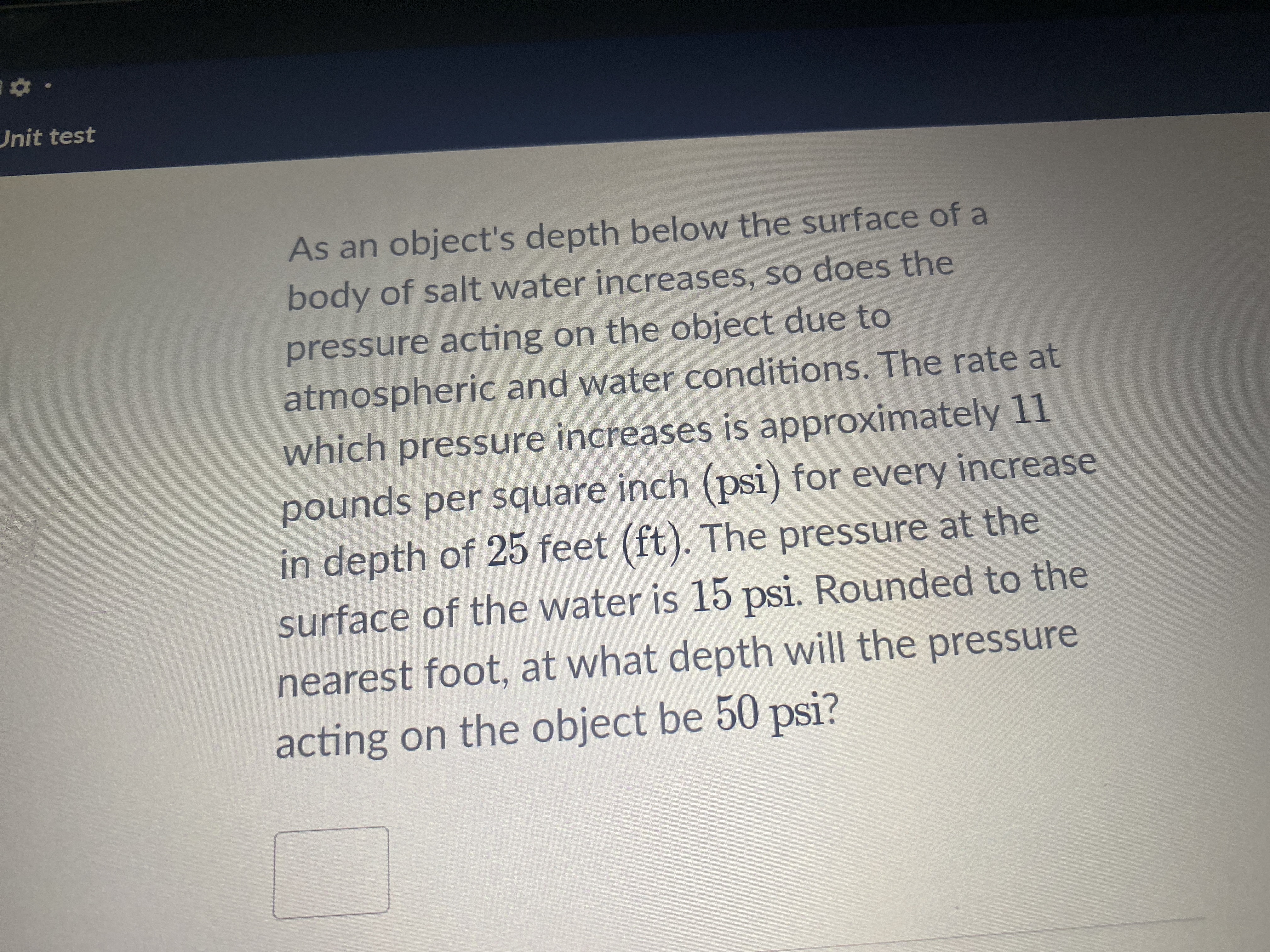 As an objects depth below the surface of a | StudyX