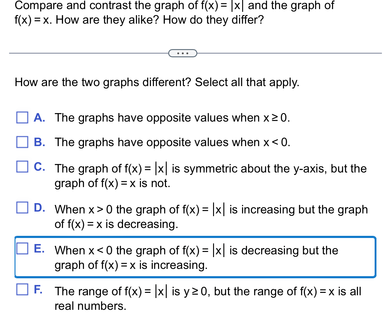 Compare and contrast the graph of f(x)=x | StudyX