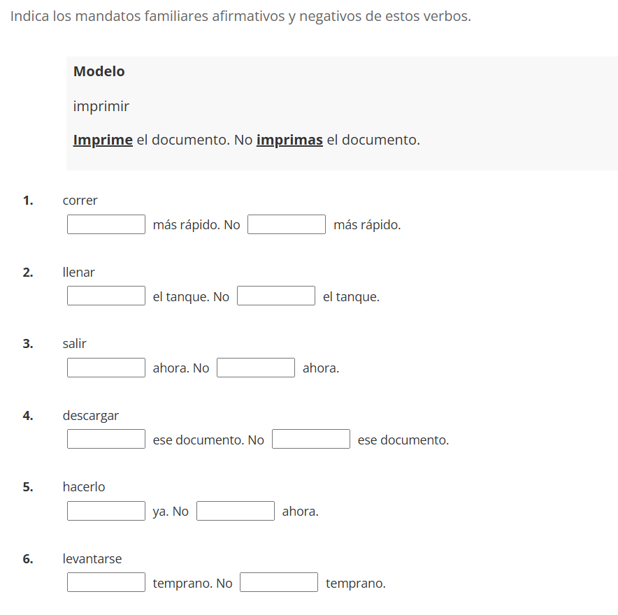 Indica los mandatos familiares afirmativos y | StudyX