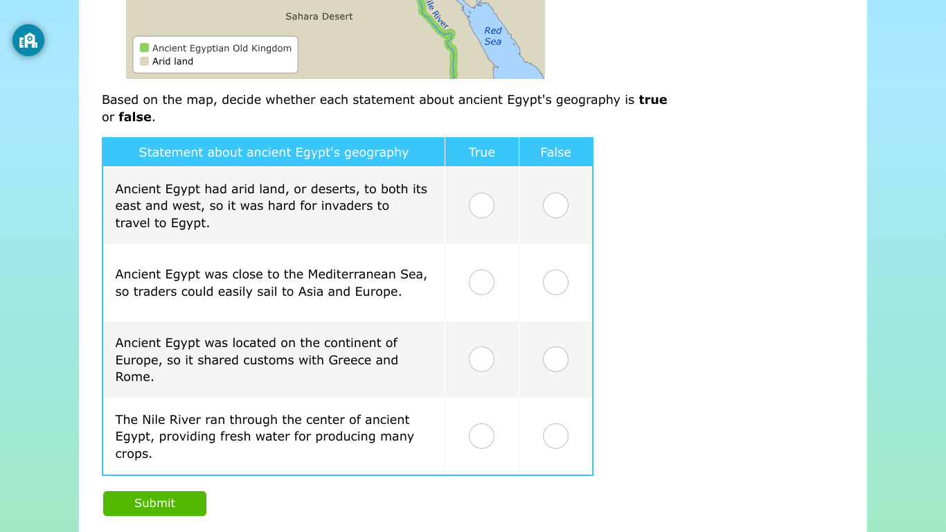 Based on the map, decide whether each | StudyX
