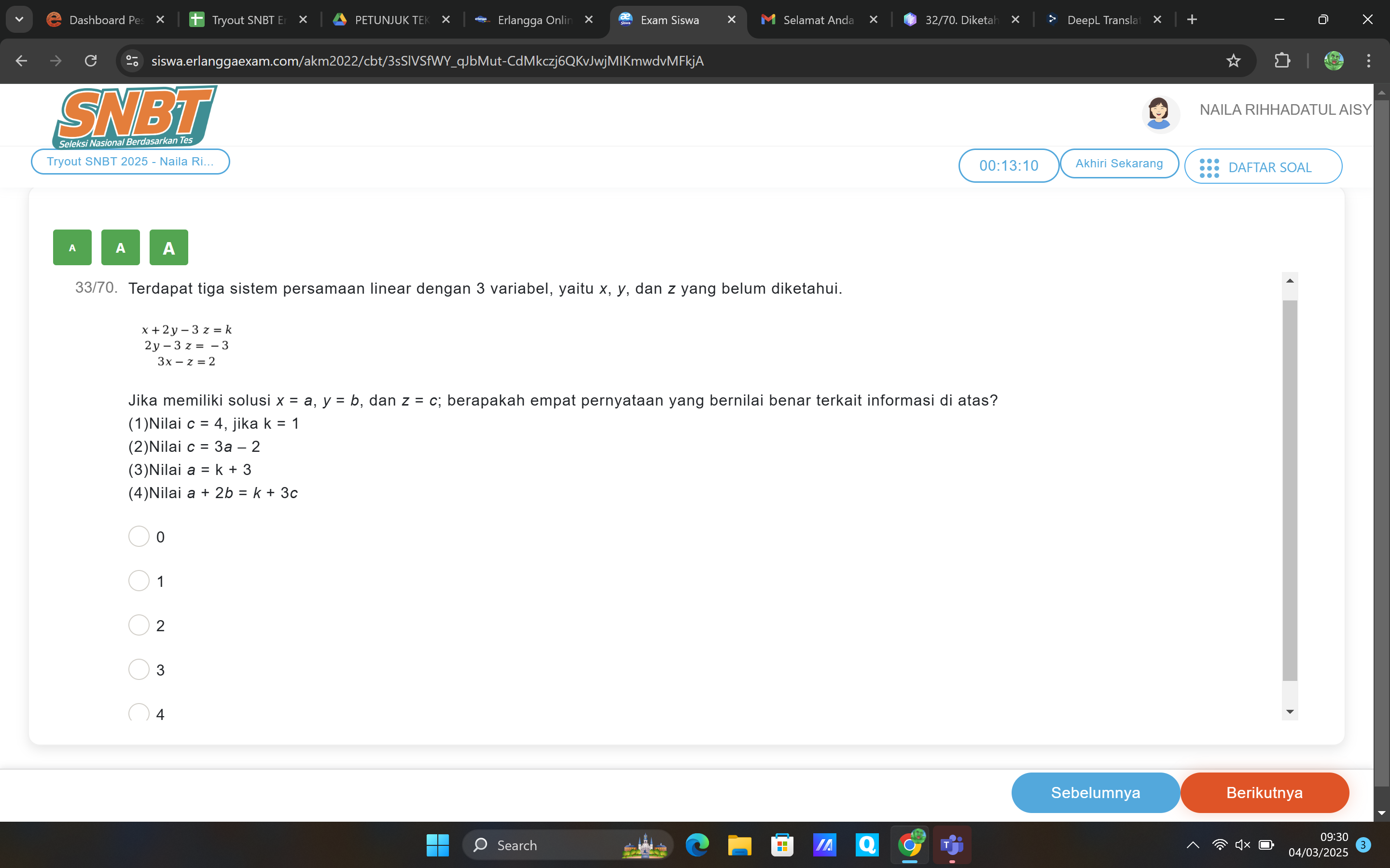 Terdapat tiga sistem persamaan linear dengan | StudyX