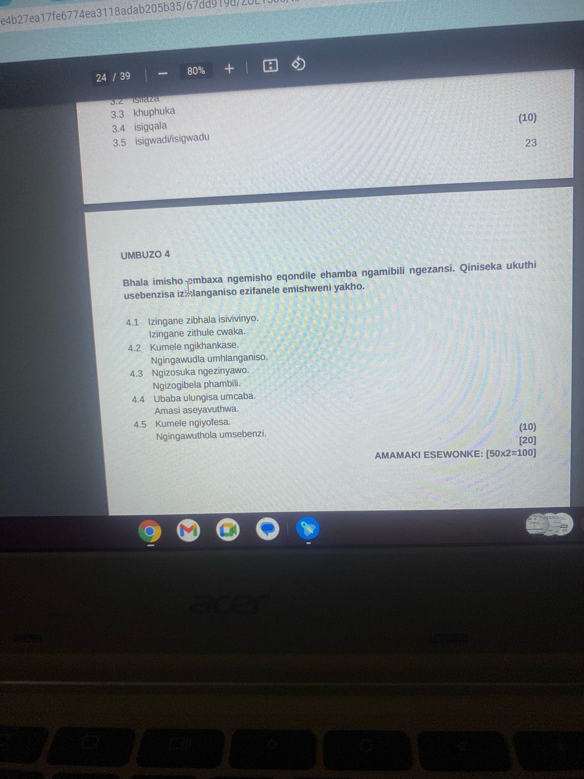 UMBUZO 4 Bhala imisho embaxa ngemisho | StudyX