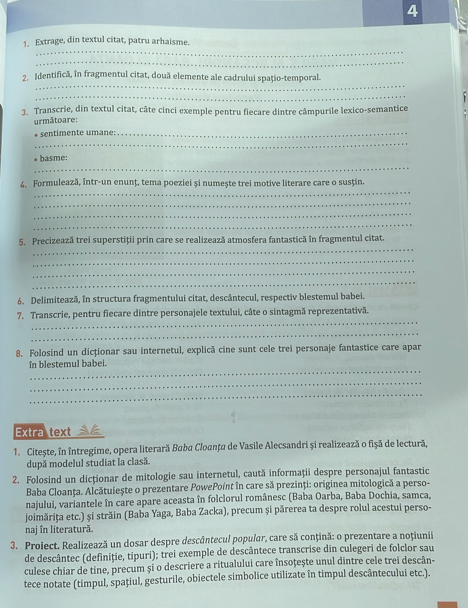 1. Extrage, din textul citat, patru | StudyX