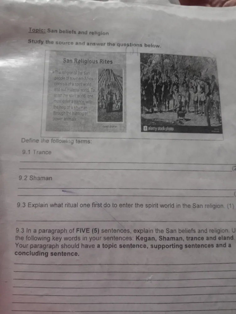Topic: San beliefs and religion Study the | StudyX