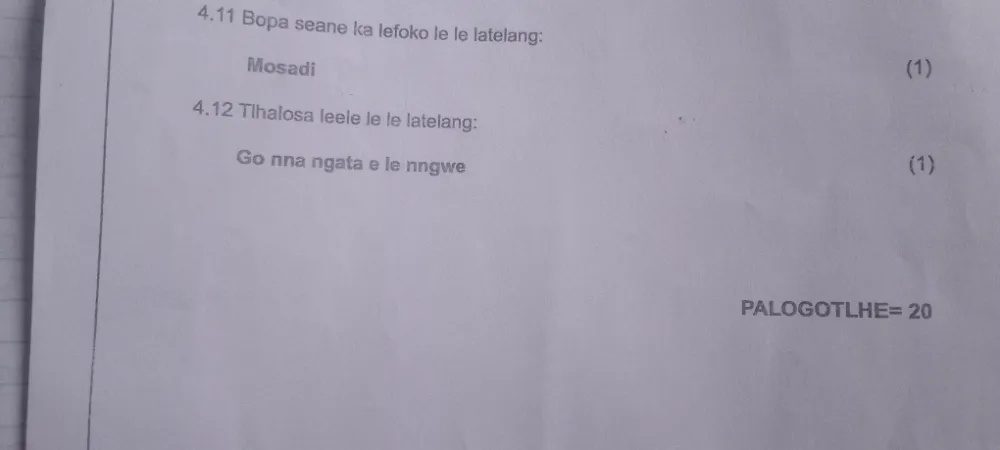 4.11 Bopa seane ka lefoko le le latelang:
