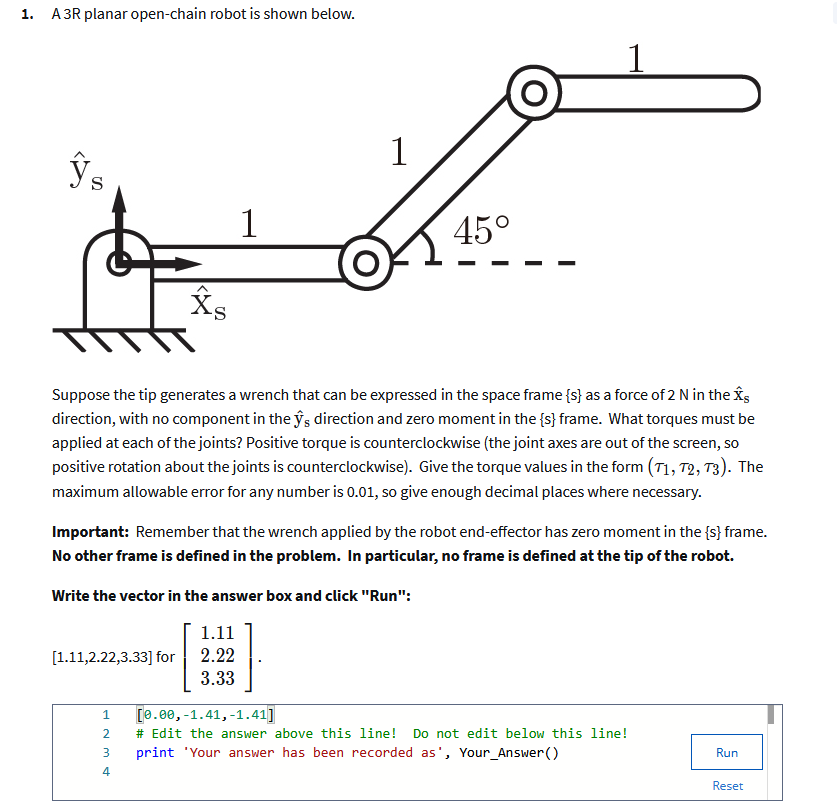A 3R planar open-chain robot is shown below.