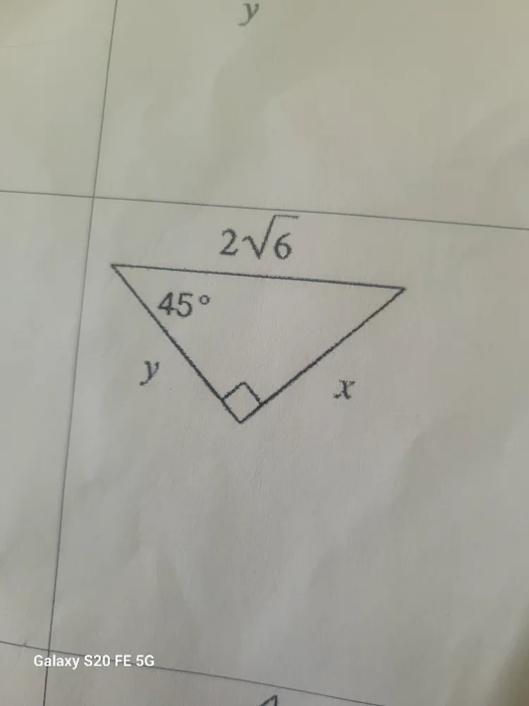 A right triangle is shown with a 45-degree | StudyX