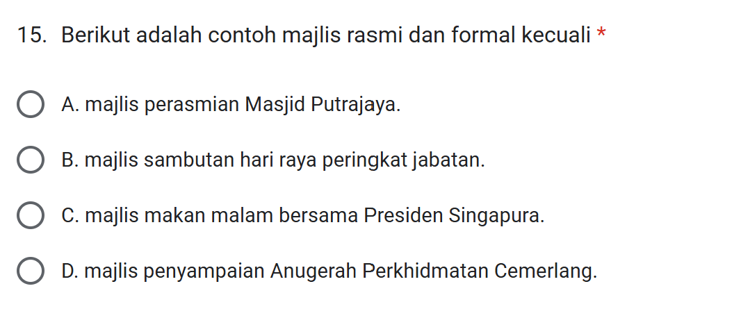 Berikut adalah contoh majlis rasmi dan