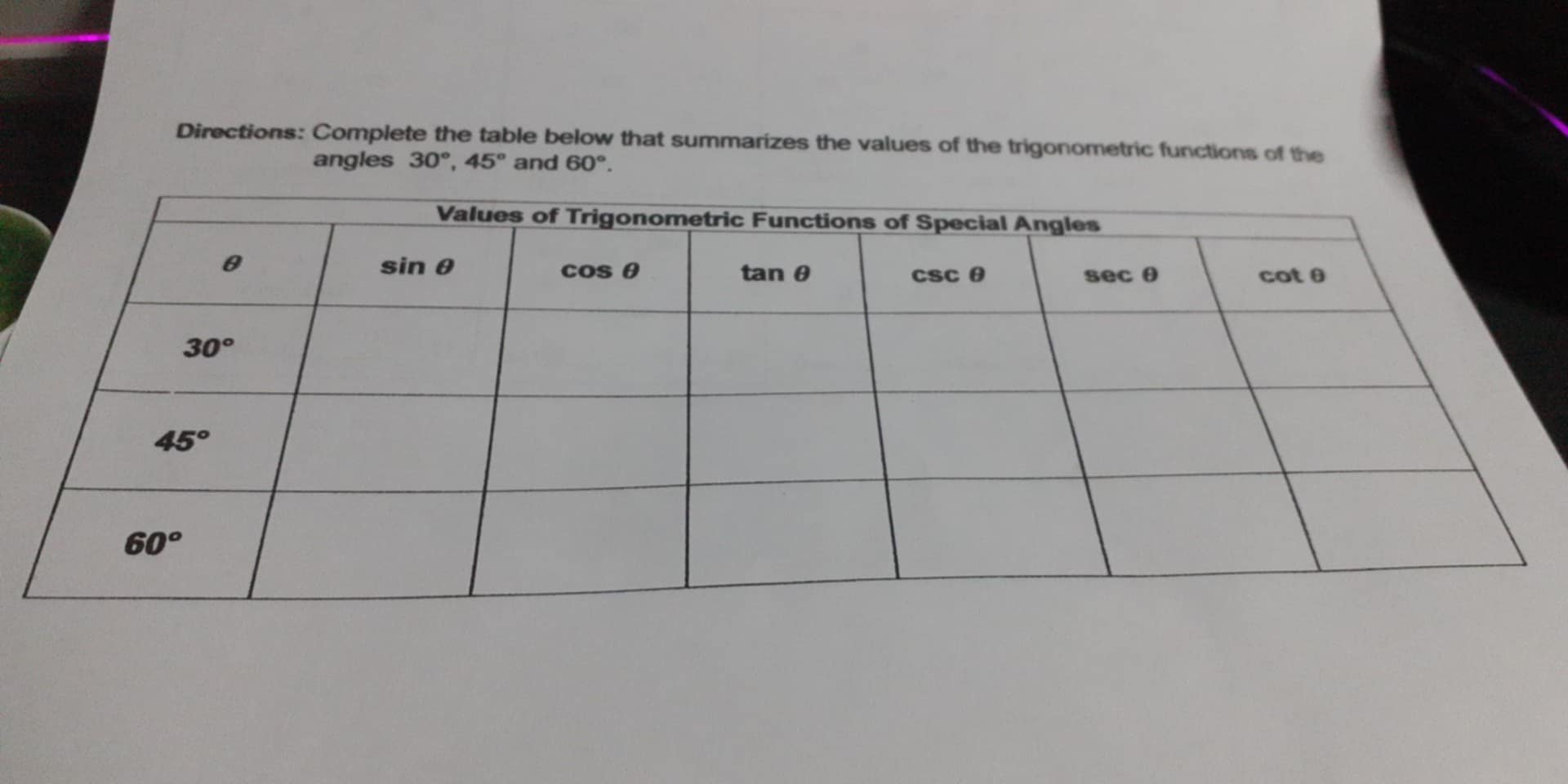 Directions: Complete the table below that | StudyX