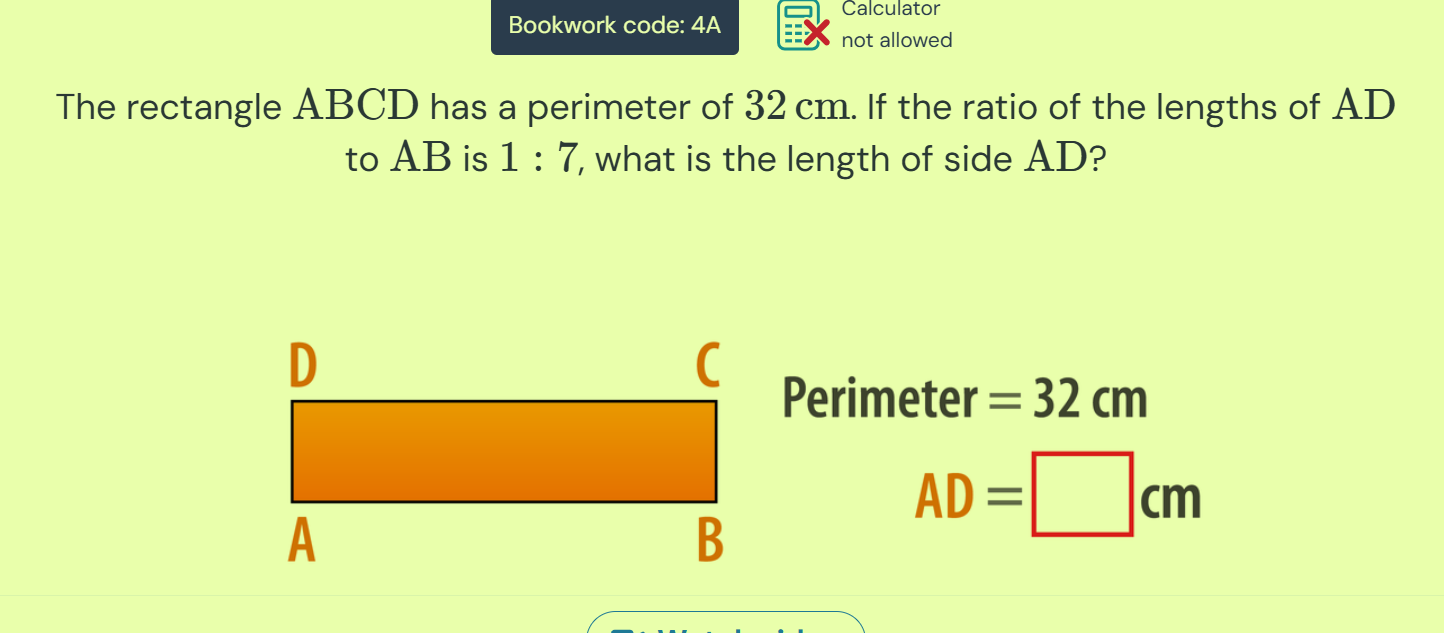 The rectangle ABCD has a perimeter of 32 cm. | StudyX