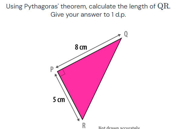 Using Pythagoras' theorem, calculate the | StudyX