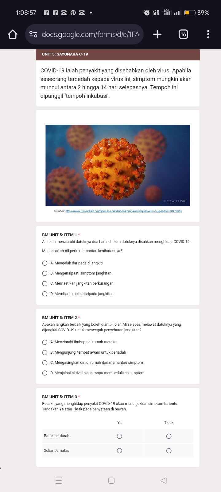 BM UNIT 5: ITEM 1 * Ali telah menziarahi | StudyX