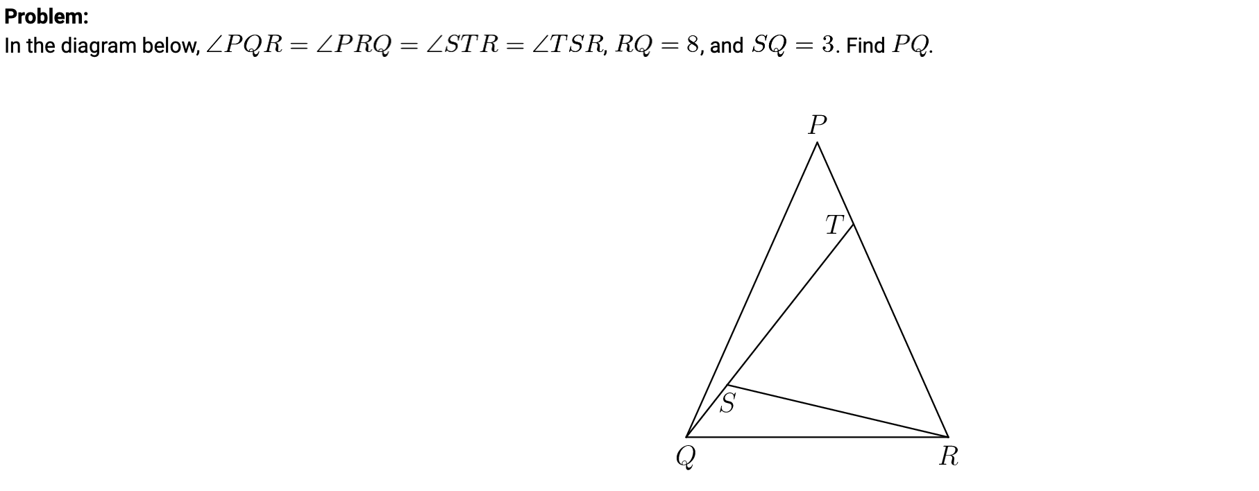 Problem: In the diagram below, $ PQR = | StudyX