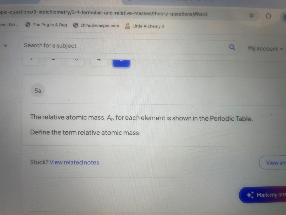 The relative atomic mass, $A_r$, for each | StudyX