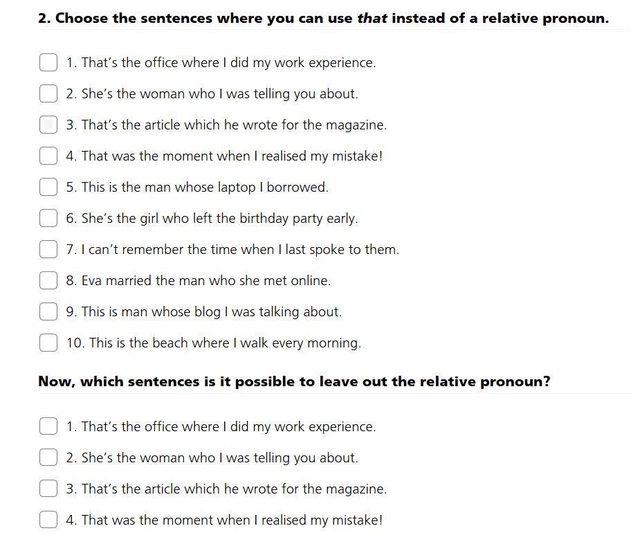 2. Choose the sentences where you can use | StudyX