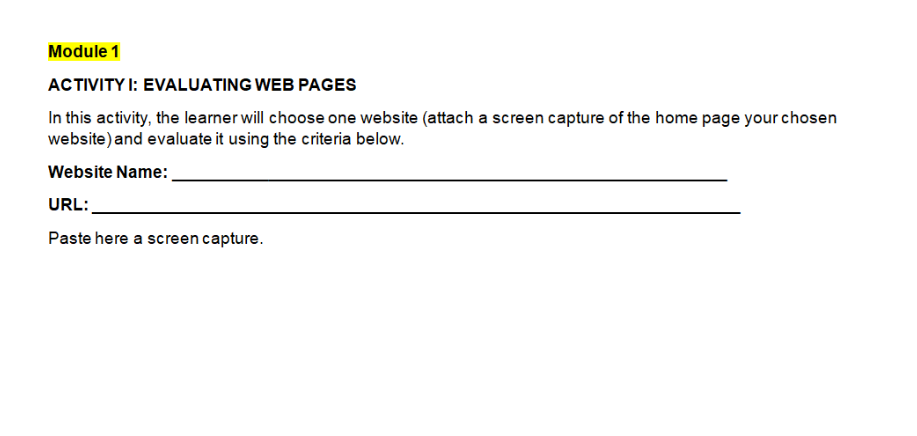 Module 1 ACTIVITYI: EVALUATING WEB PAGES In | StudyX