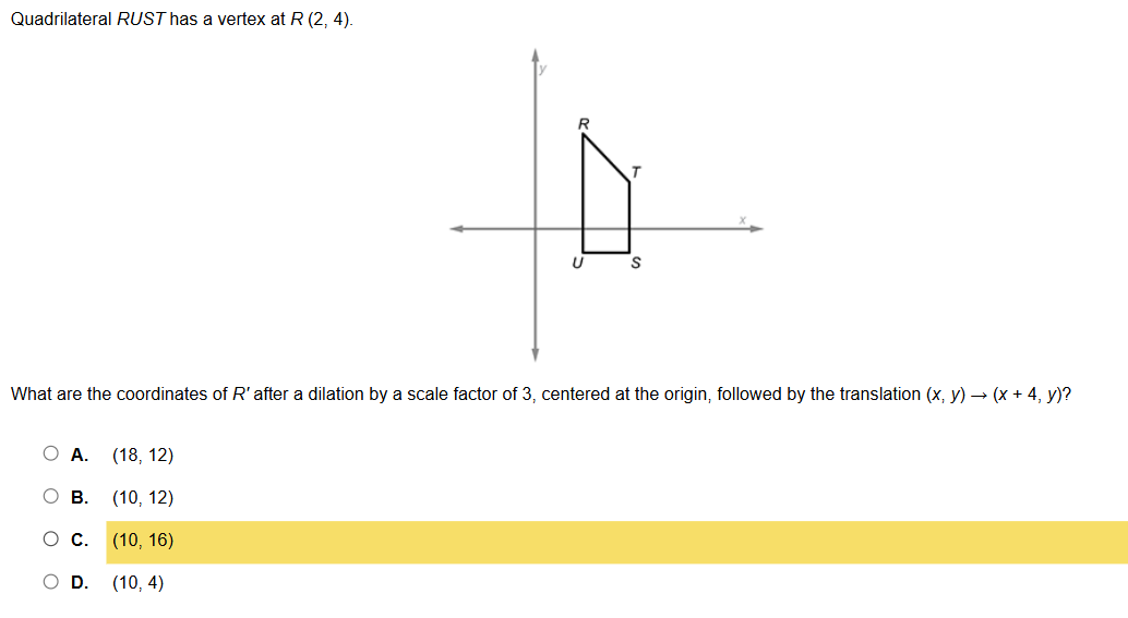 Quadrilateral RUST has a vertex at R (2, 4). | StudyX