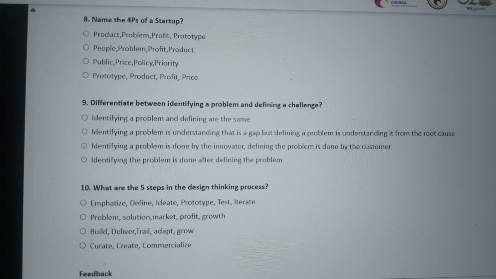 8. Name the 4Ps of a Startup? Product, | StudyX