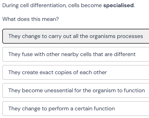 During cell differentiation, cells become | StudyX