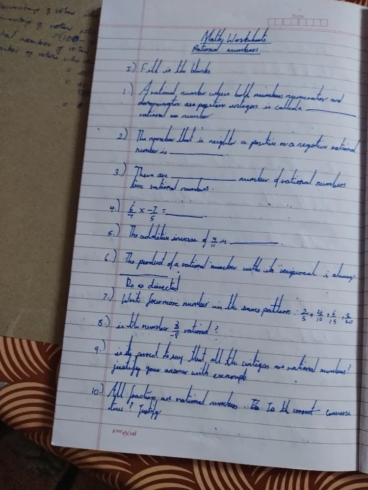 Maths Worksheet Rational numbers 1) Fill in | StudyX