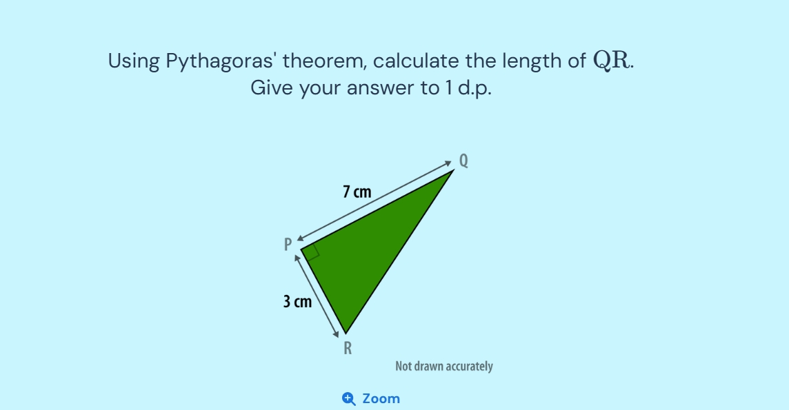 Using Pythagoras' theorem, calculate the | StudyX