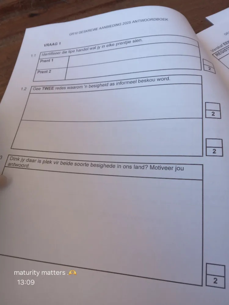 1.1 Identifiseer die tipe handel wat jy in | StudyX