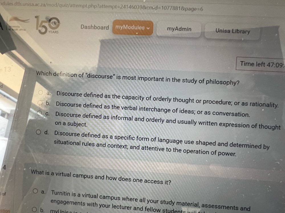 Which definition of "discourse" is most