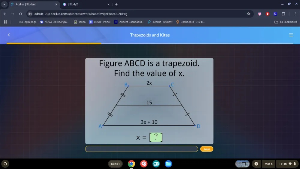 Figure ABCD is a trapezoid. Find the value | StudyX
