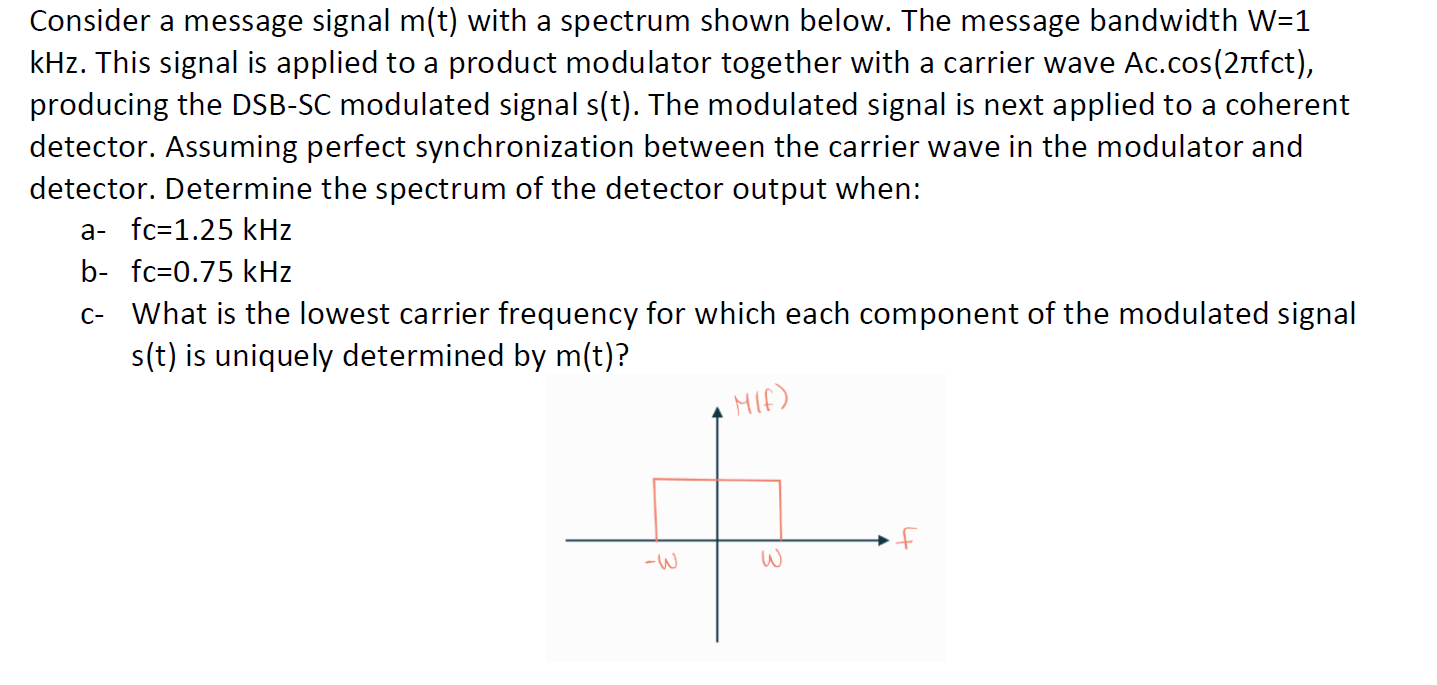 Consider a message signal m(t) with a | StudyX