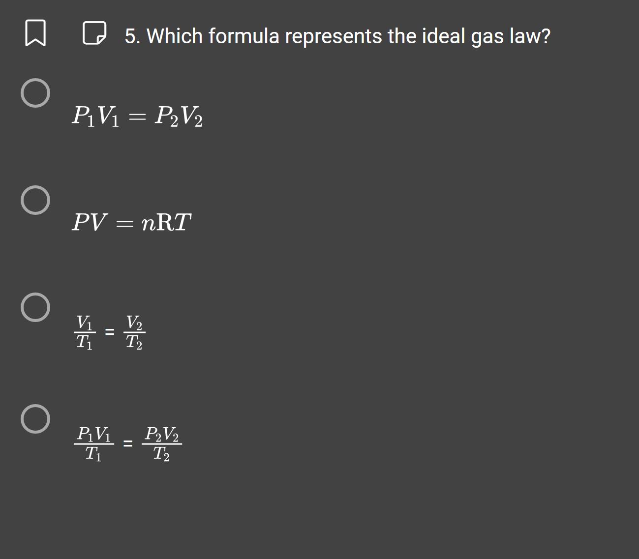 5. Which formula represents the ideal gas | StudyX