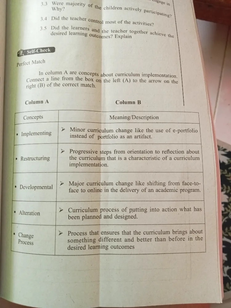 In column A are concepts about curriculum | StudyX