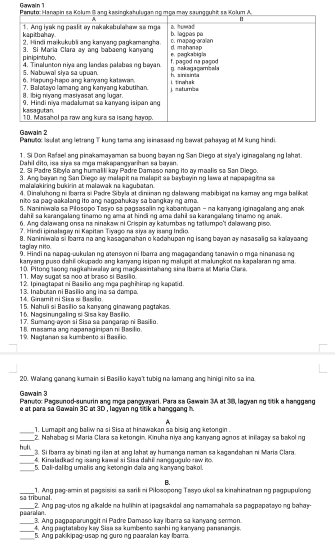 Gawain 1 Panuto: Hanapin sa Kolum $B$ ang | StudyX