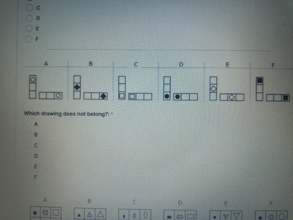 Which drawing does not belong?:* A B C D E F | StudyX