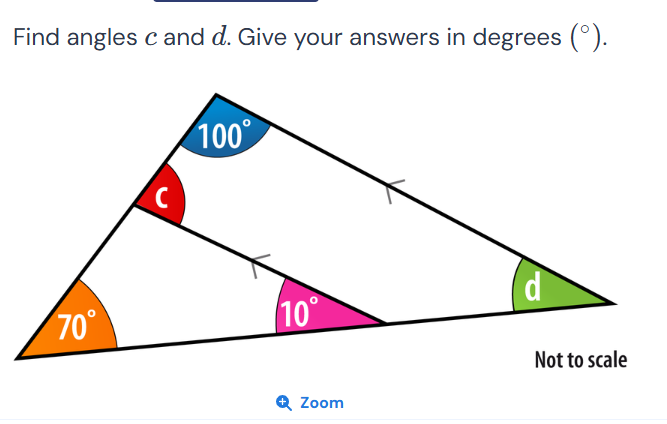 Find angles $c$ and $d$. Give your answers | StudyX