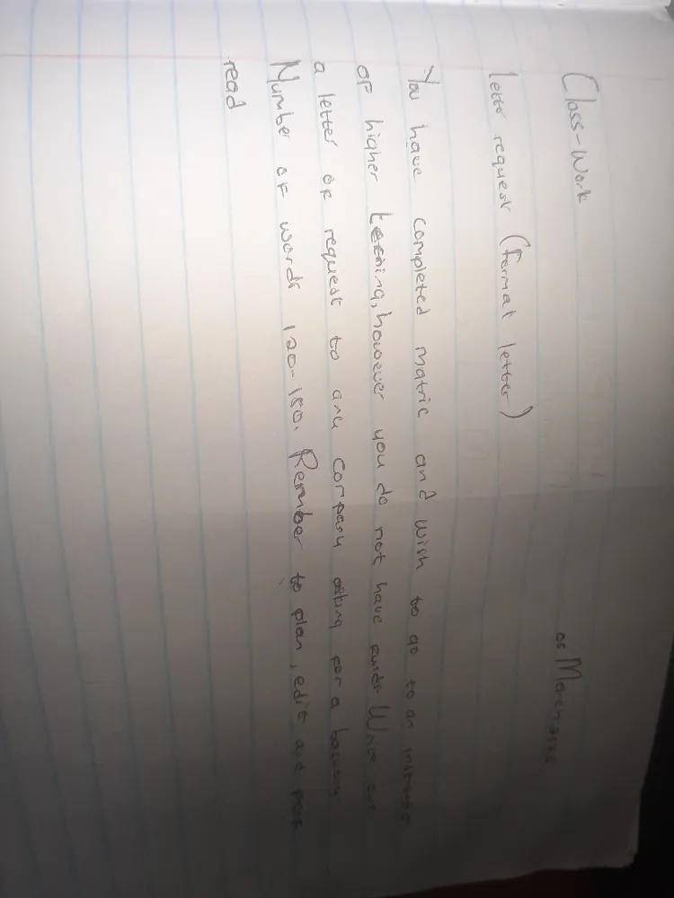 Class-Work letter request (Formal letter) | StudyX