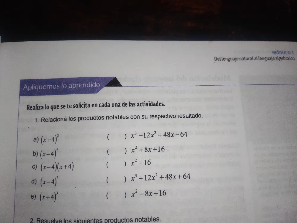 1. Relaciona los productos notables con su | StudyX