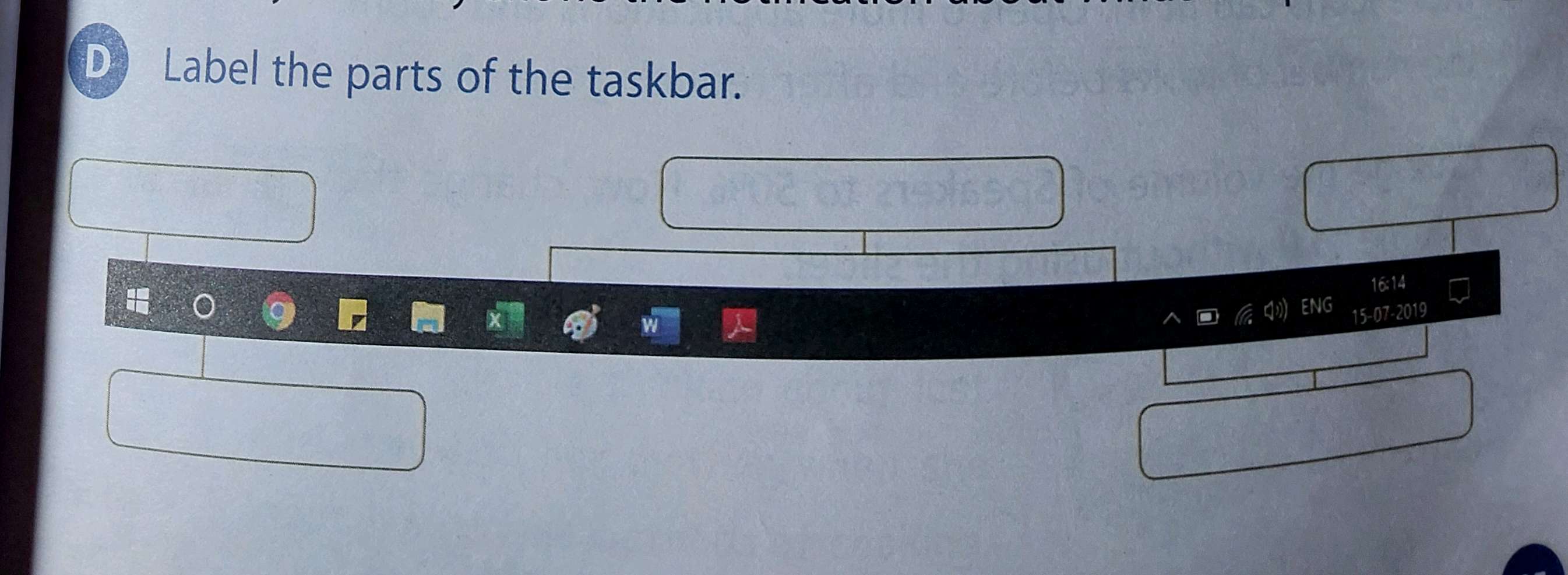 Label the parts of the taskbar. The image | StudyX