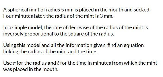 A spherical mint of radius 5 mm is placed in