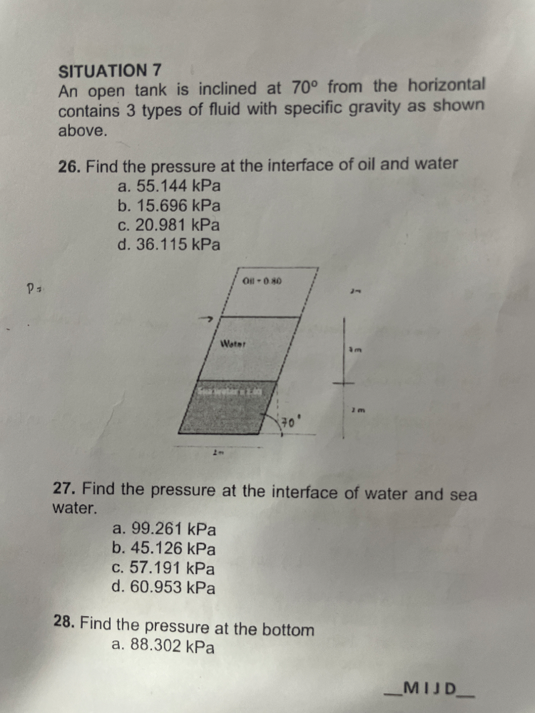 SITUATION 7 An open tank is inclined at 70° | StudyX