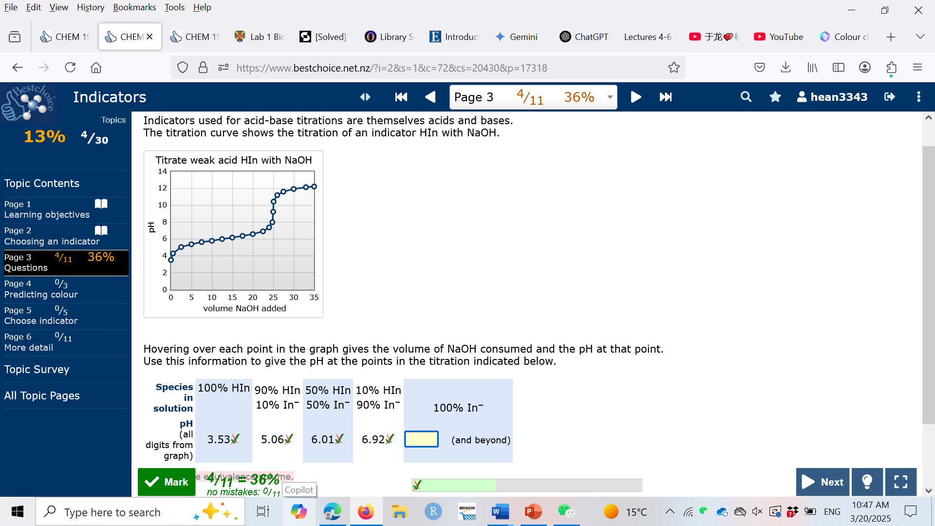 The titration curve shows the titration of | StudyX